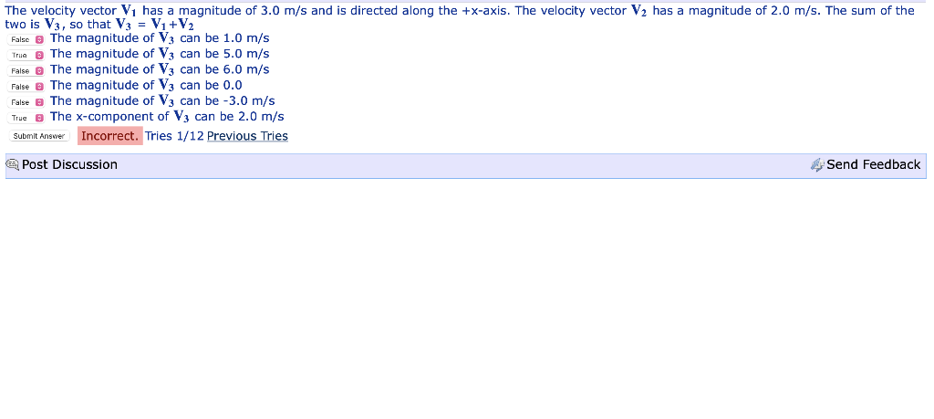 Solved The velocity vector V1 has a magnitude of 3.0 m/s and | Chegg.com
