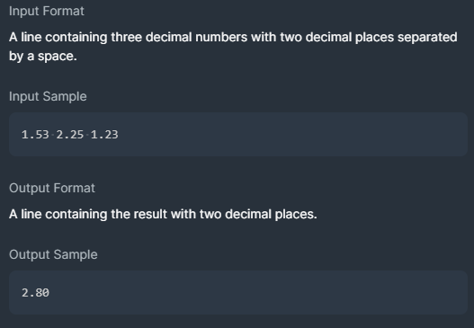 Input Format A line containing three decimal numbers | Chegg.com