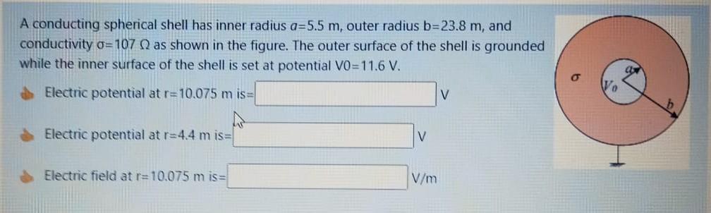 Solved A conducting spherical shell has inner radius a=5.5 | Chegg.com