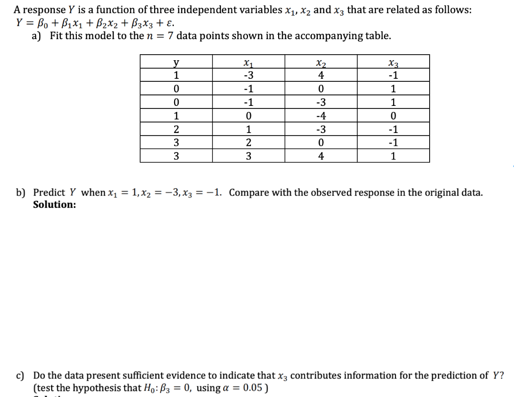 Solved A response Y is a function of three independent | Chegg.com