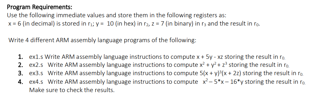 Solved Program Requirements: Use the following immediate | Chegg.com