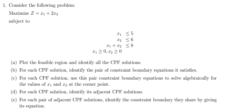 Solved 1. Consider the following problem: Maximize Z=x1+2x2 | Chegg.com