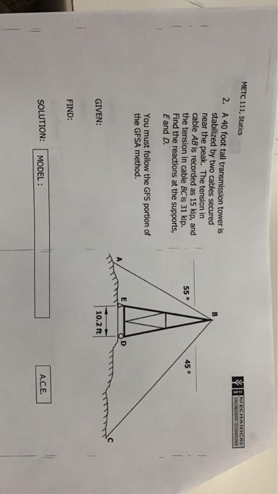 Solved METC 111, Statics 2. A 40 foot tall tra stabilized by | Chegg.com