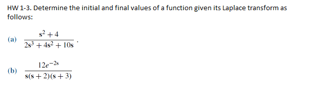 Solved HW 1-3. Determine the initial and final values of a | Chegg.com