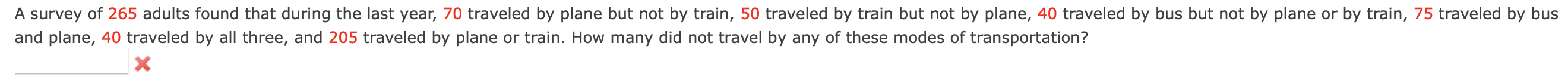 Solved and plane, 40 traveled by all three, and 205 traveled | Chegg.com