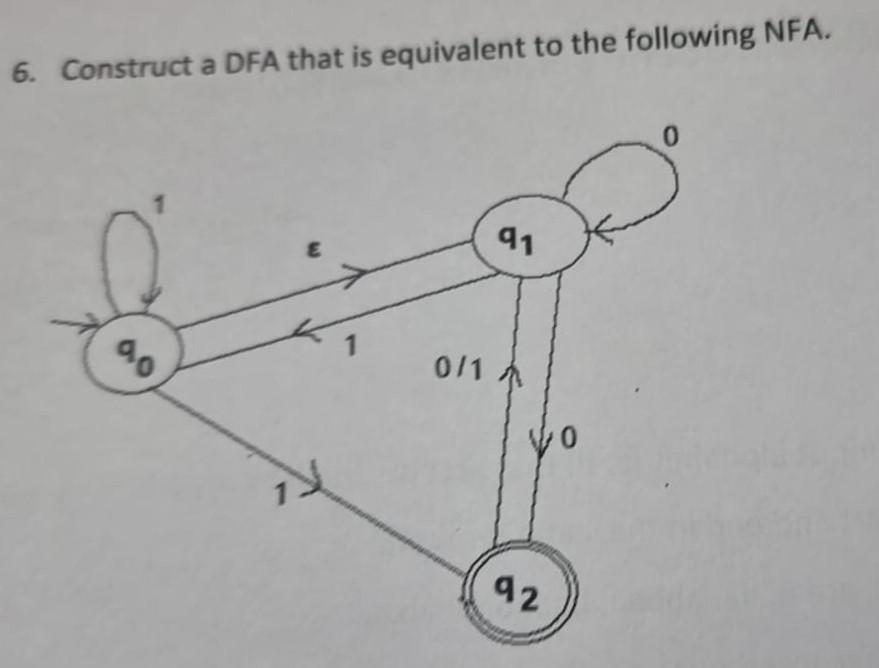 Solved 6. Construct a DFA that is equivalent to the | Chegg.com