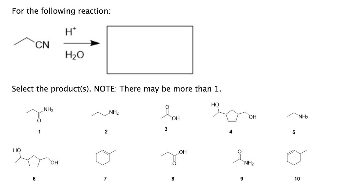 Solved For the following reaction: H* CN H2O Select the | Chegg.com