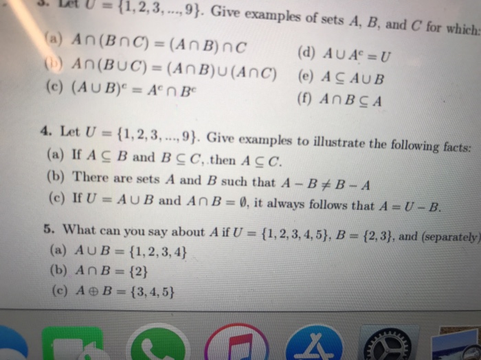 Solved Let U = (1,2,3, , 9). Give examples of sets A. B. and | Chegg.com