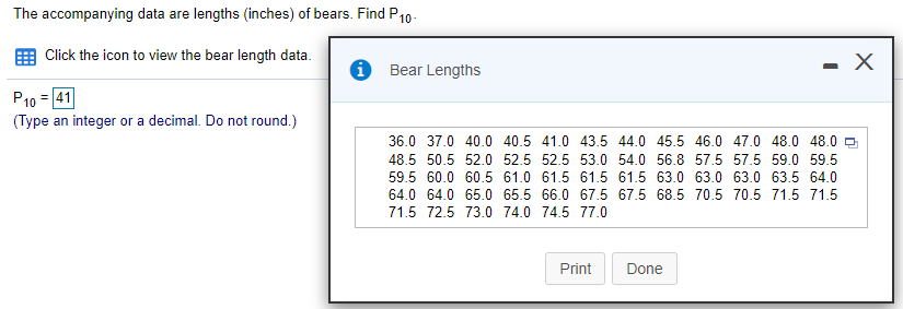 Solved The accompanying data are lengths (inches) of bears. | Chegg.com
