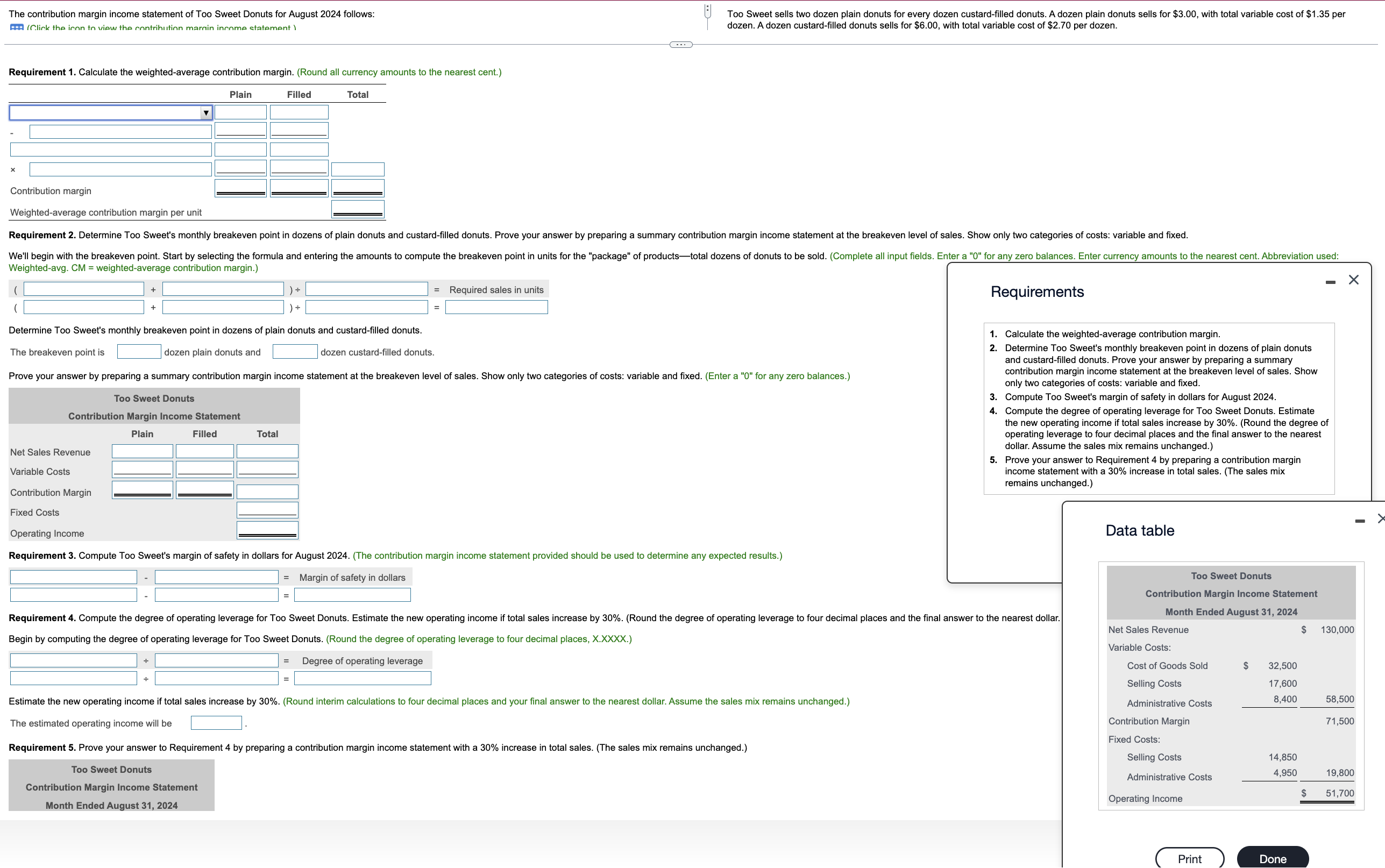 Answer using the info provided: | Chegg.com