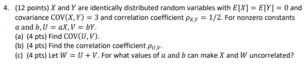 Solved 4. (12 points) X and Y are identically distributed | Chegg.com