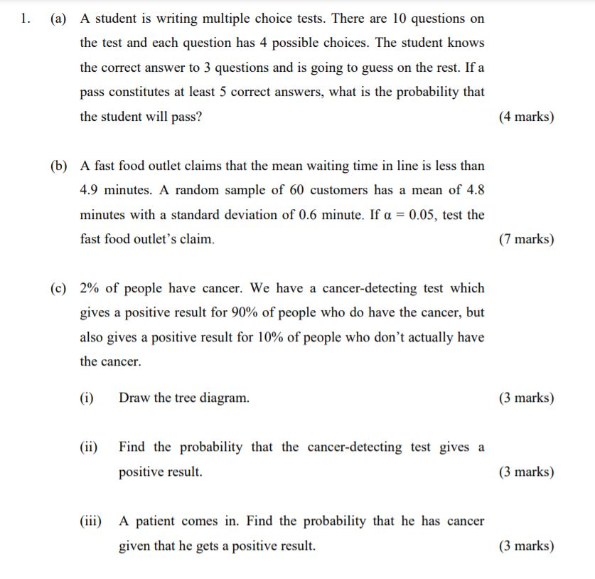 Solved 1. (a) A student is writing multiple choice tests. | Chegg.com