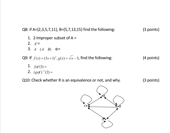 Solved (3 points) Q8: if A={2,3,5,7,11), B={5,7,13,15} find | Chegg.com
