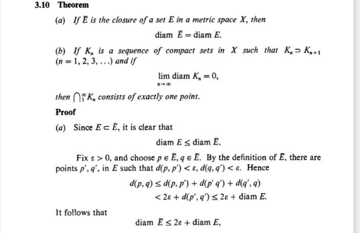 Solved 3.10 Theorem (a) If E is the closure of a set E in a | Chegg.com