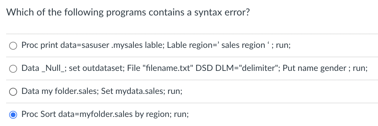 Solved Which of the following programs contains a syntax | Chegg.com