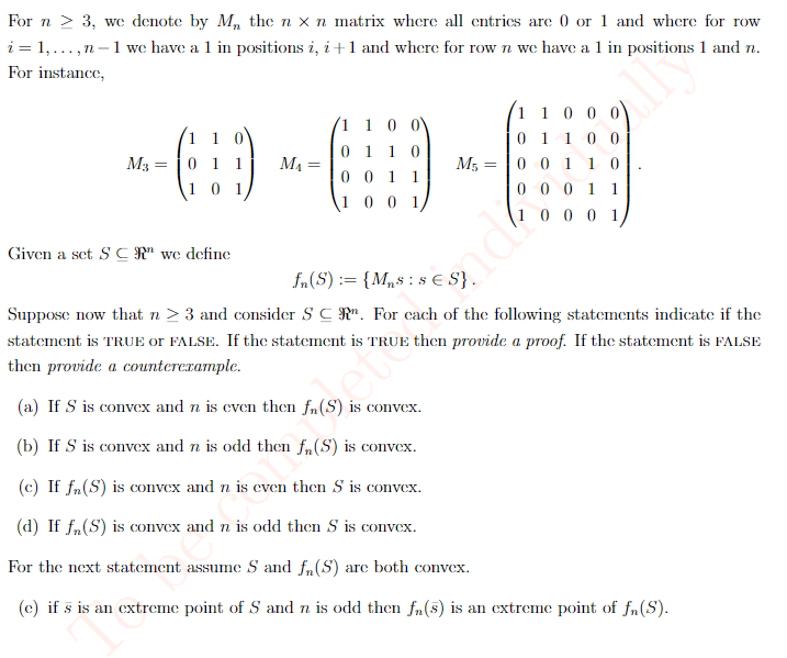 Solved For n > 3, we denote by M, the n x n matrix where all | Chegg.com