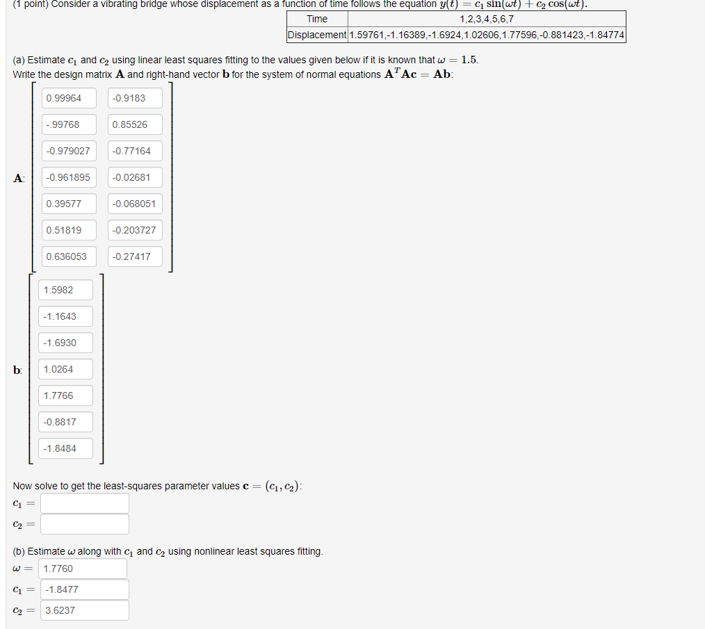 Solved (1 point) Consider a vibrating bridge whose | Chegg.com