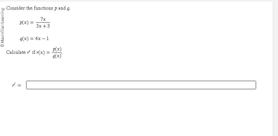 Solved Consider the functions p and q. p(x)=5x+37xq(x)=4x−1 | Chegg.com