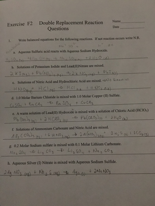 Solved Exercise F2 Double Replacement Reaction Name Date | Chegg.com