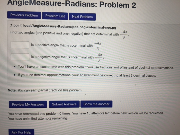 Solved AngleMeasure-Radians: Problem 2 Previous Problem | Chegg.com