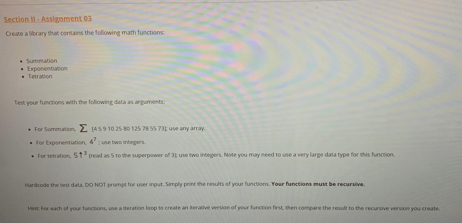 Solved Section II - Assignment 03 Create a library that | Chegg.com