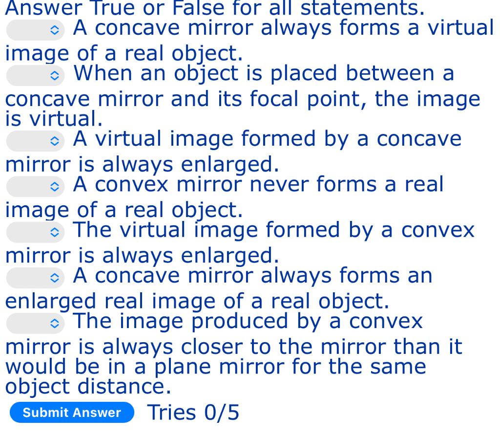 Solved Answer True or False for all statements. A concave | Chegg.com