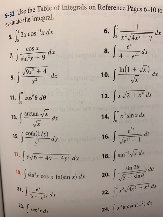 Use the Table of Integrals on Reference Pages 6-10tuo | Chegg.com