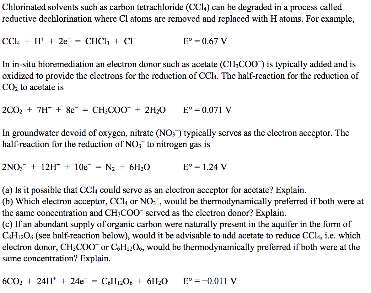 Solved Chlorinated solvents such as carbon tetrachloride | Chegg.com