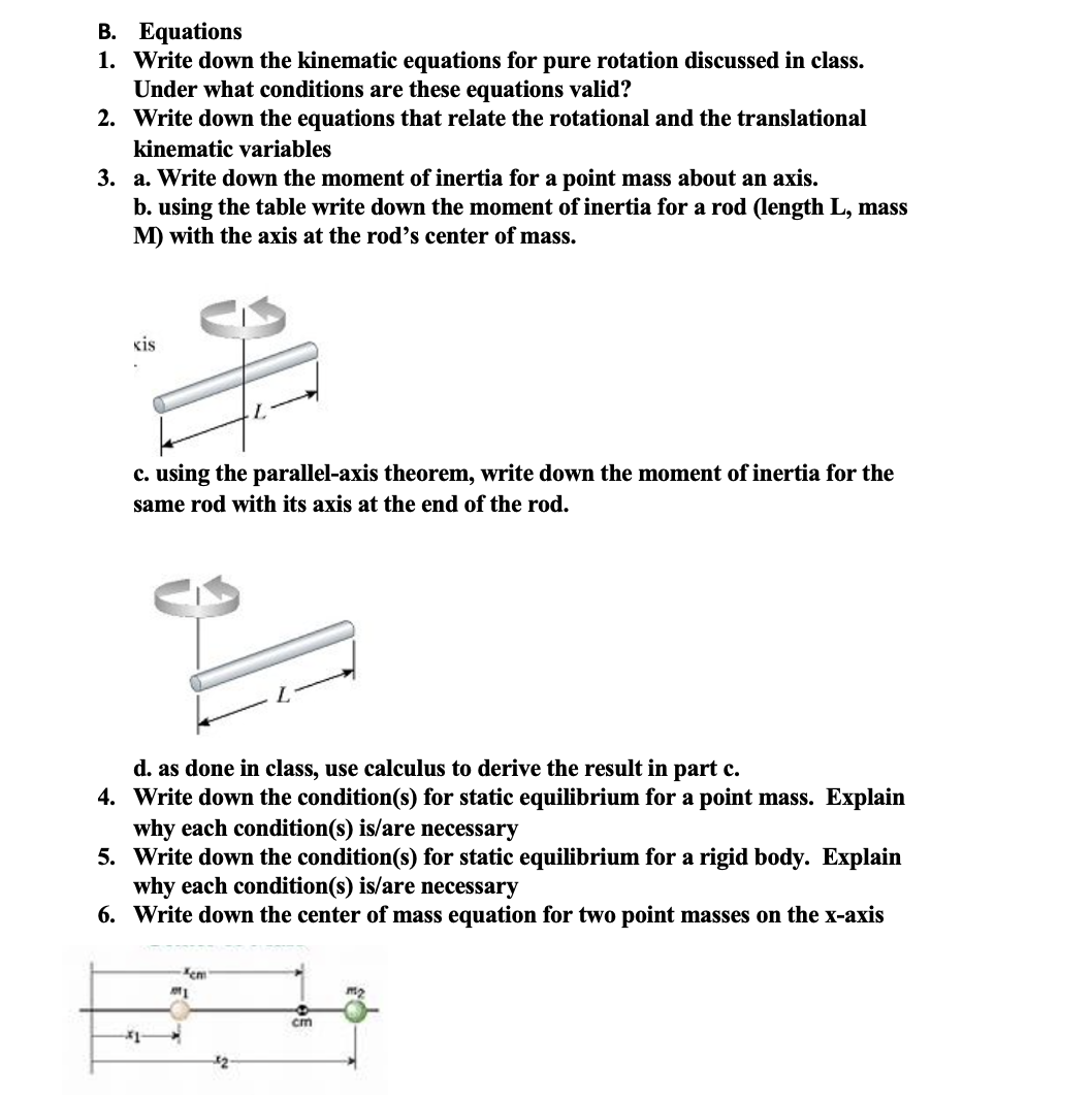 Solved B. Equations 1. Write down the kinematic equations | Chegg.com