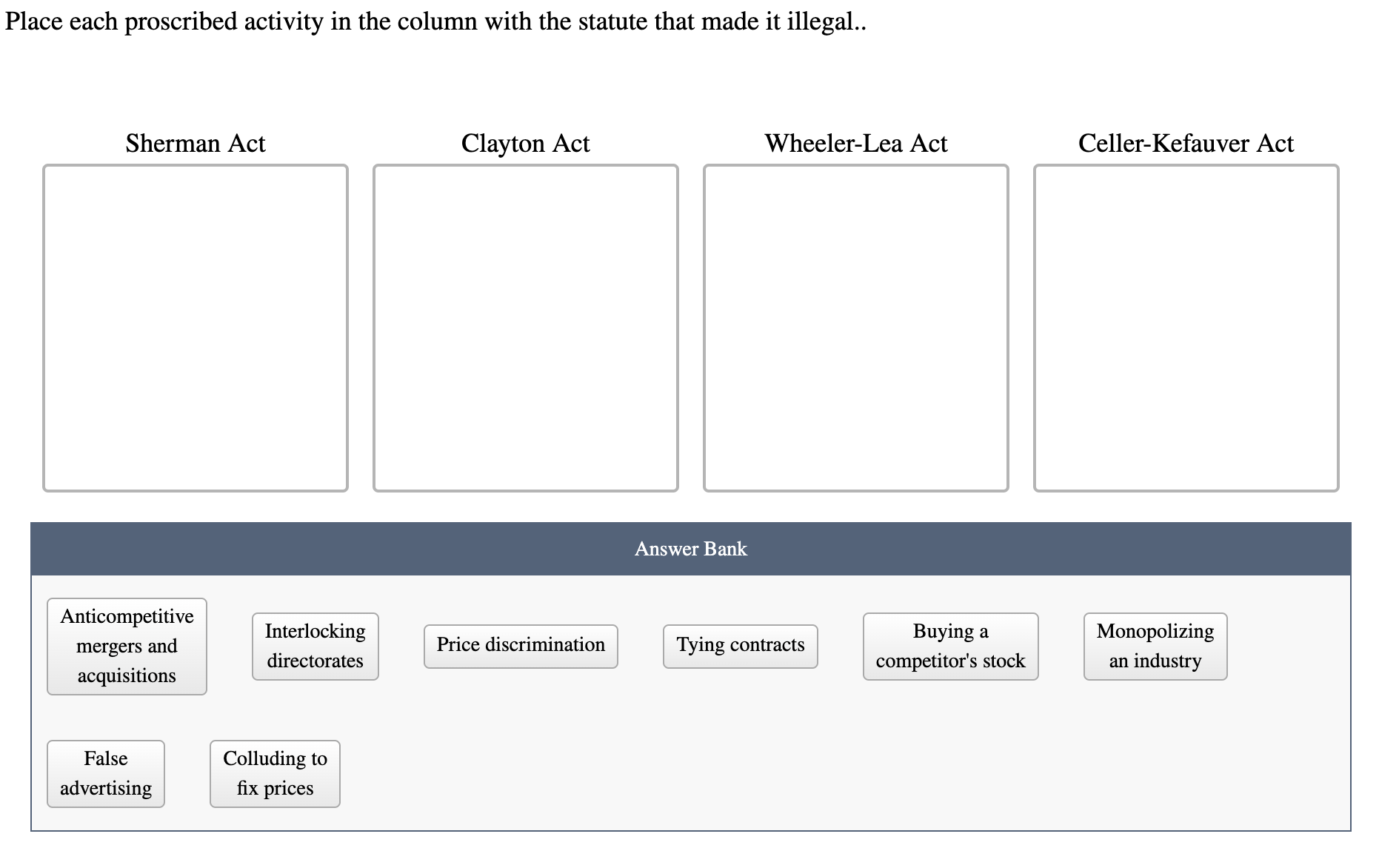 Solved Place each proscribed activity in the column with the | Chegg.com