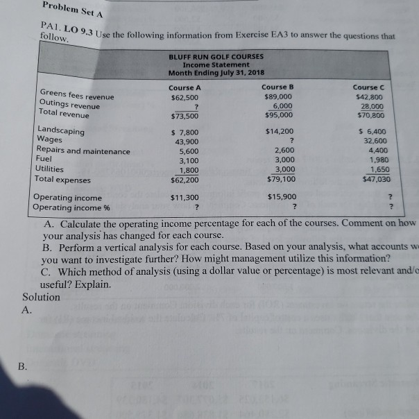 Solved Problem Set A PA1. LO 9.3 Use the following | Chegg.com
