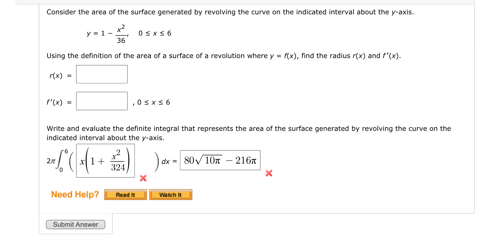 Solved Consider the area of the surface generated by | Chegg.com