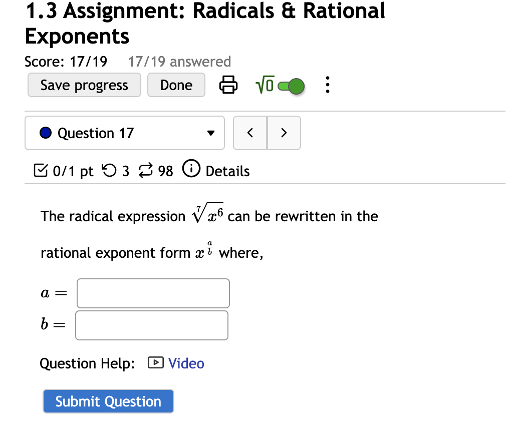 Solved 1.3 Assignment: Radicals \& Rational Exponents Score: | Chegg.com