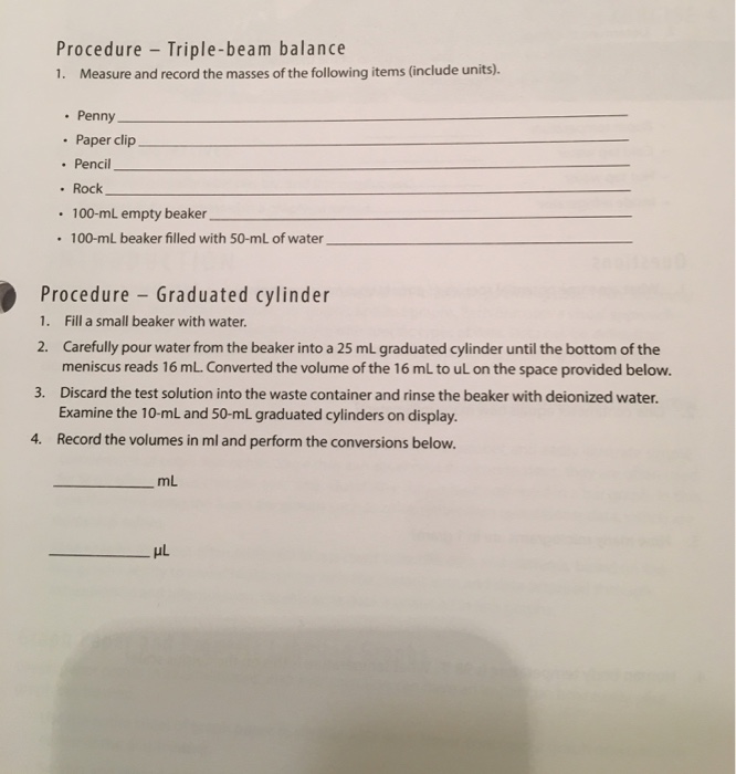 Solved Procedure Triple-beam balance 1. Measure and record | Chegg.com