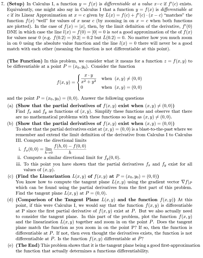 Solved = 7. (Setup) In Calculus I, a function y = f(x) is | Chegg.com