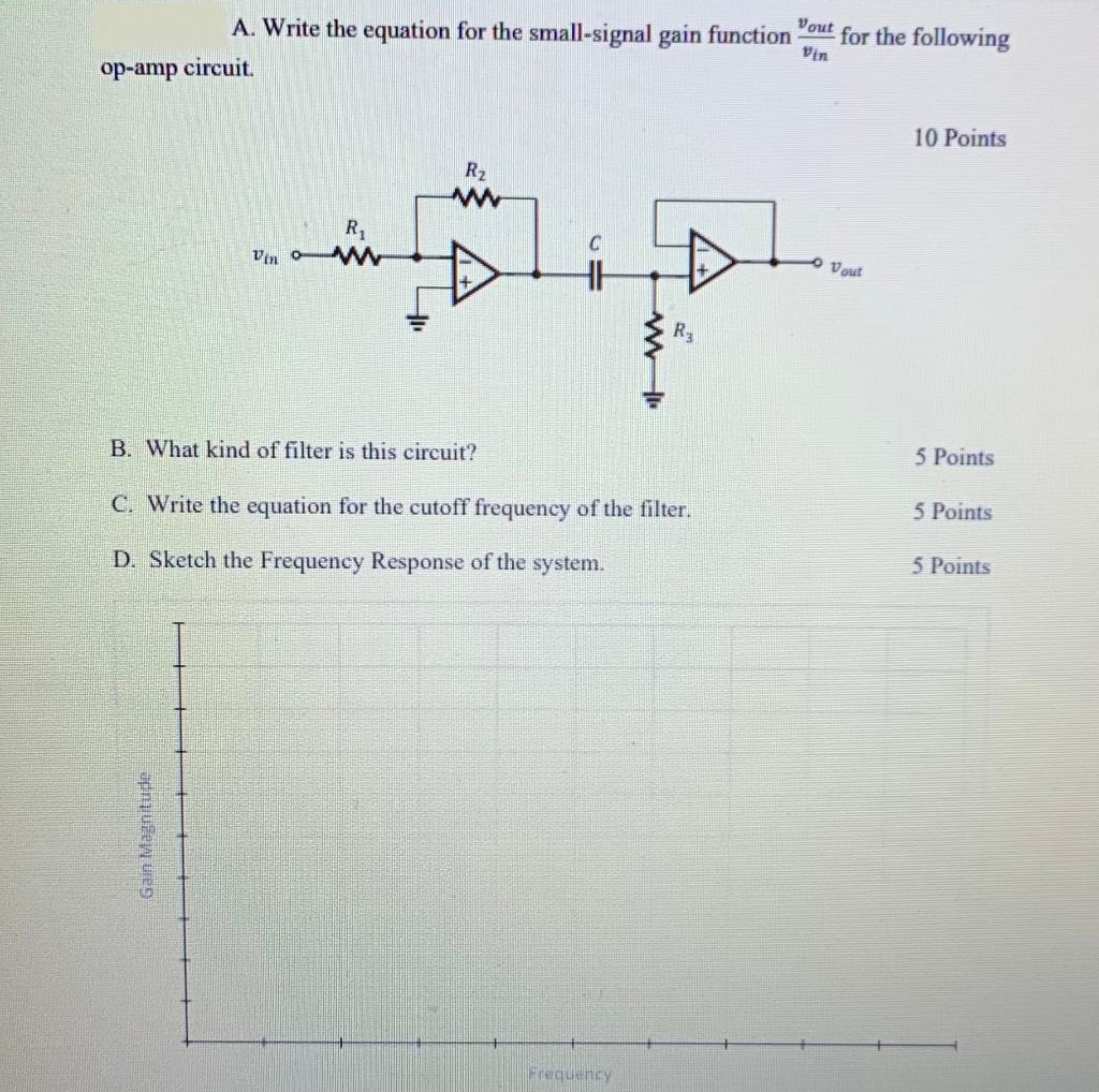 Solved Vout A. Write the equation for the small-signal gain | Chegg.com