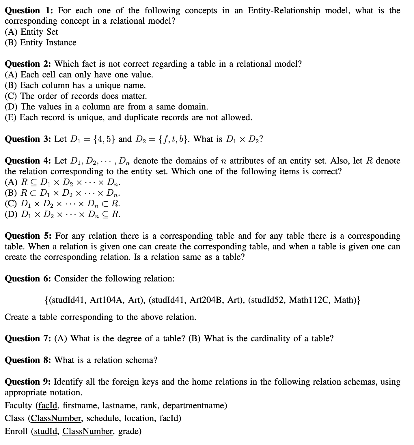 Solved Question 1: For each one of the following concepts in | Chegg.com