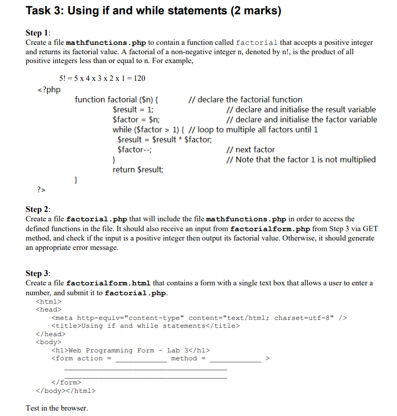Solved Task 3: Using if and while statements (2 marks) Step | Chegg.com