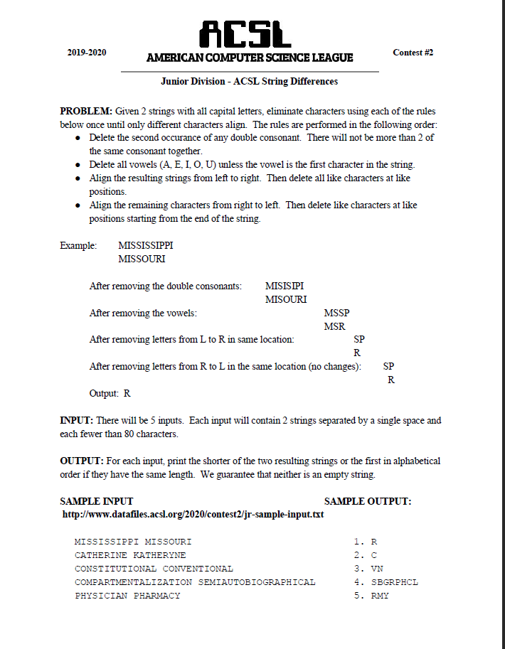 Solved Acsl 2019 2020 Contest 2 American Computer Science