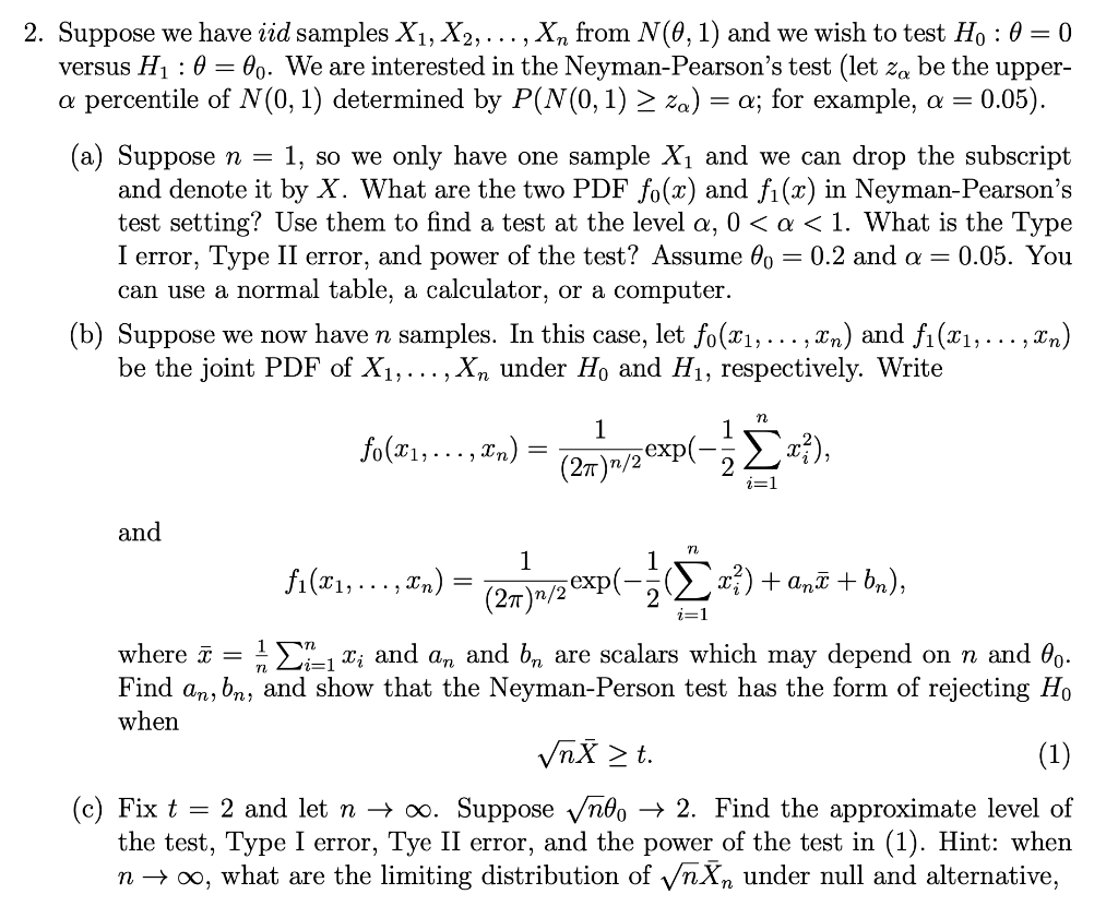 Solved = = 2. Suppose we have iid samples X1, X2, ..., Xn | Chegg.com