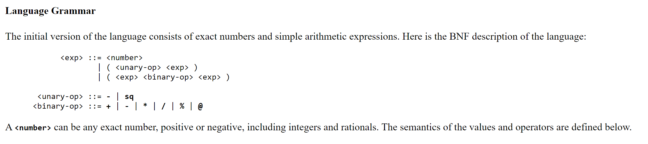 Solved Language Grammar The initial version of the language | Chegg.com