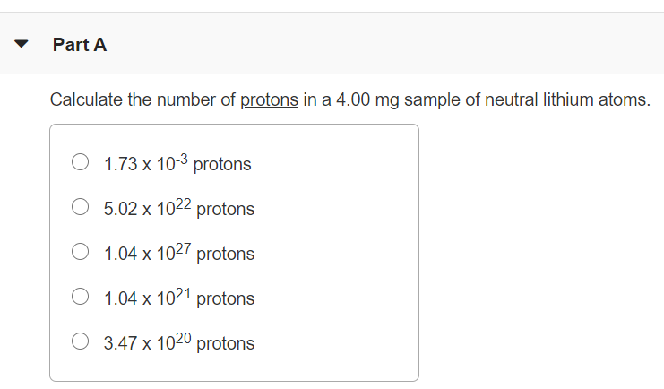 Solved Part A Calculate the number of protons in a 4.00 mg | Chegg.com