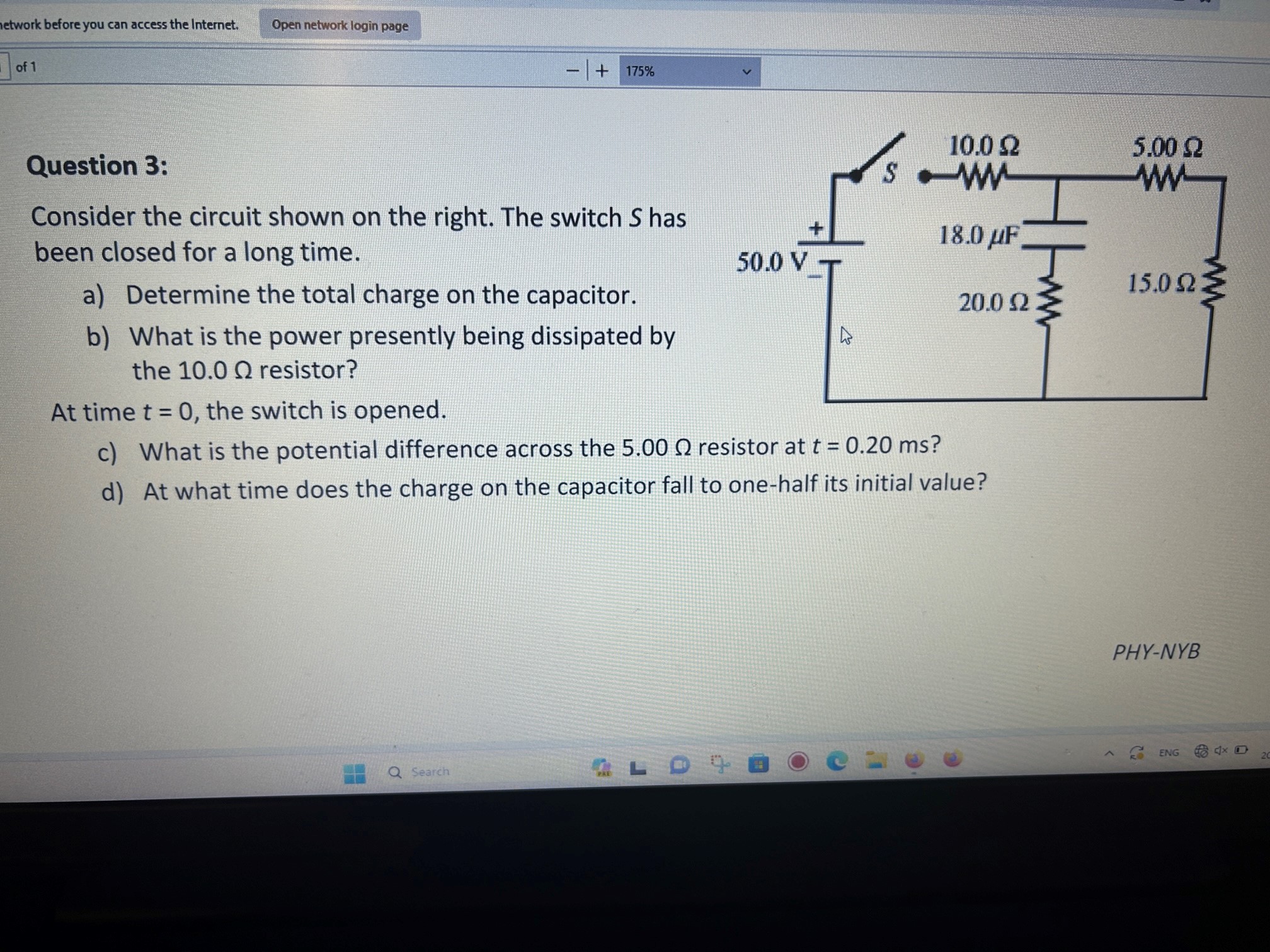 Solved Consider the circuit shown on the right. The switch S | Chegg.com
