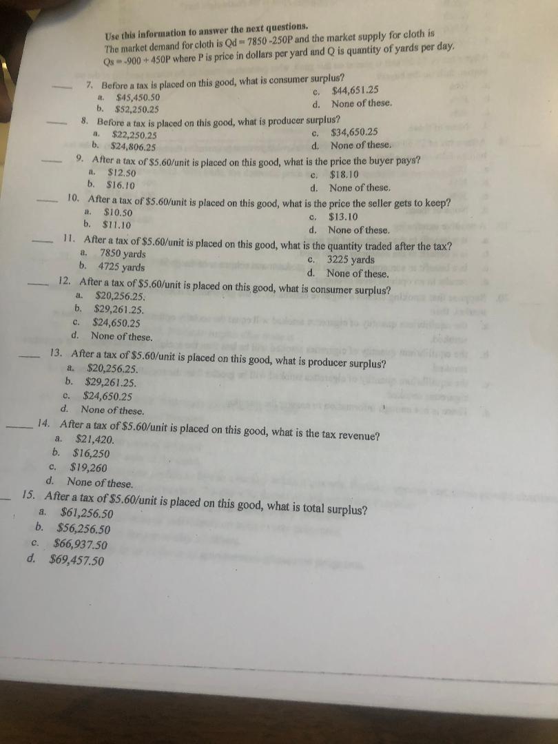 Solved Use this information to answer the next questions. | Chegg.com