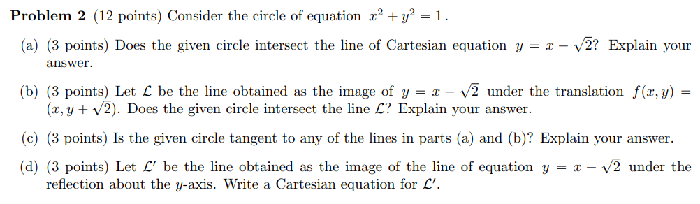 Solved Problem 2 (12 points) Consider the circle of equation | Chegg.com