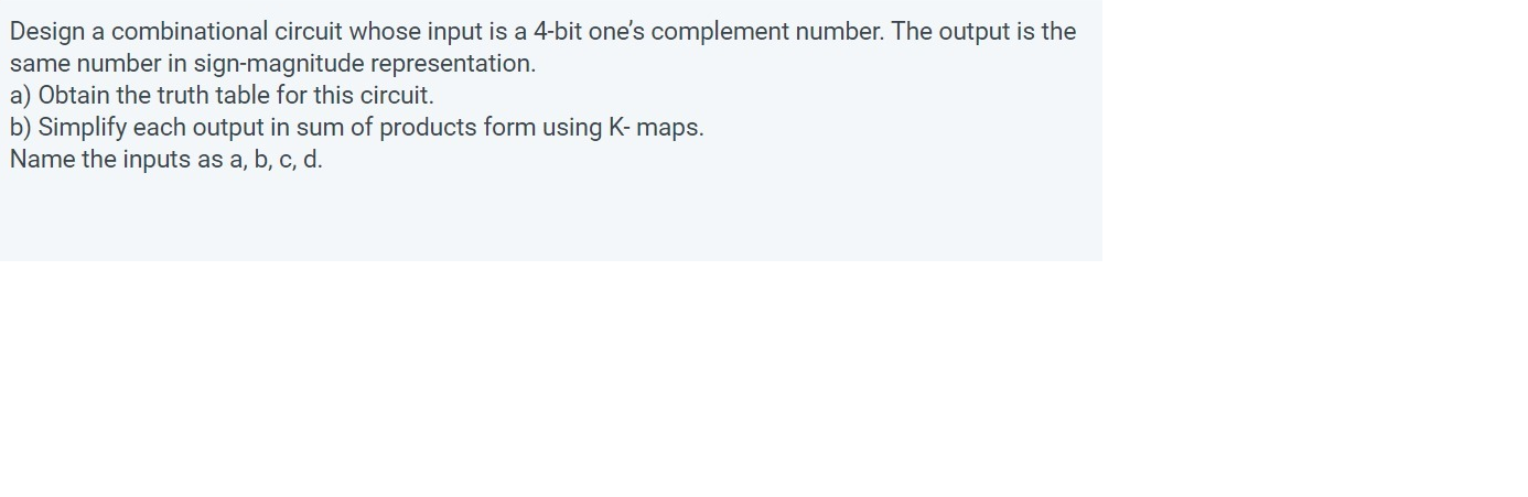 Solved Design a combinational circuit whose input is a 4-bit | Chegg.com