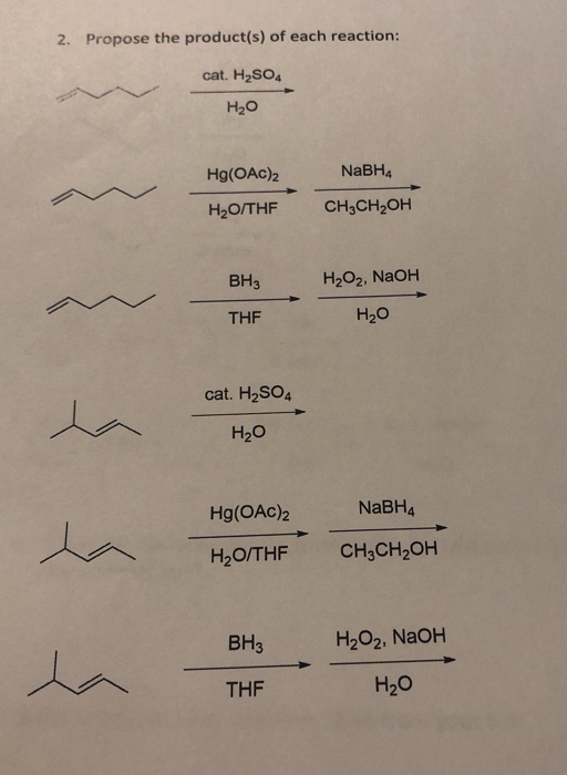 Solved Propose the product(s) of each reaction: cat. H2SO4 | Chegg.com