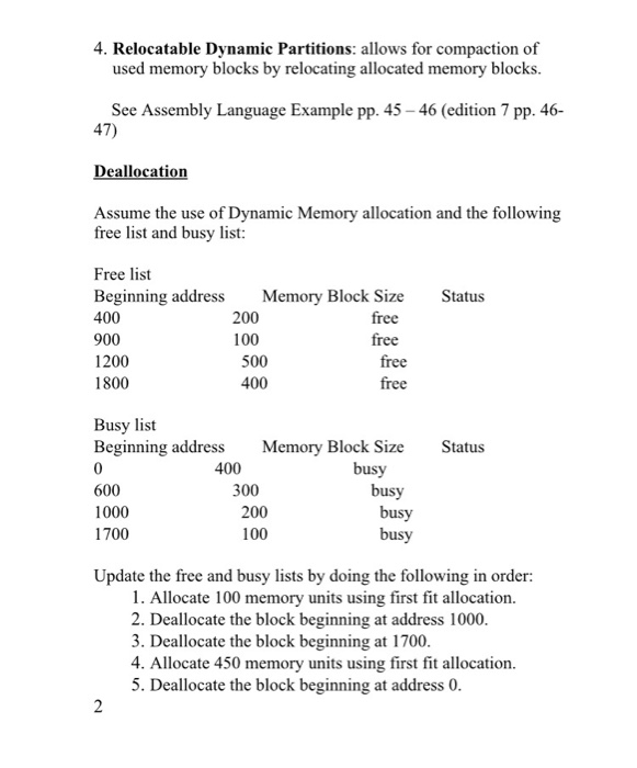 Solved 4. Relocatable Dynamic Partitions: allows for | Chegg.com