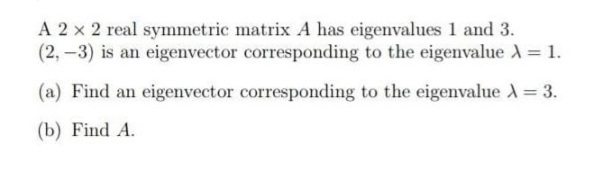 Solved A 2 x 2 real symmetric matrix A has eigenvalues 1 and | Chegg.com