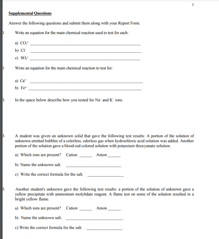 Solved 5 Supplemental Questions Answer the following | Chegg.com
